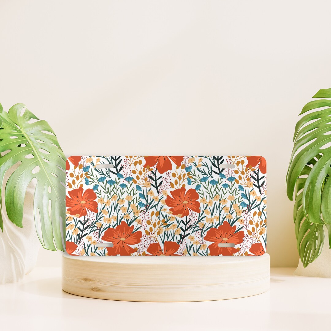 Flower License Plate, Floral Pattern License Plate, Colorful License ...