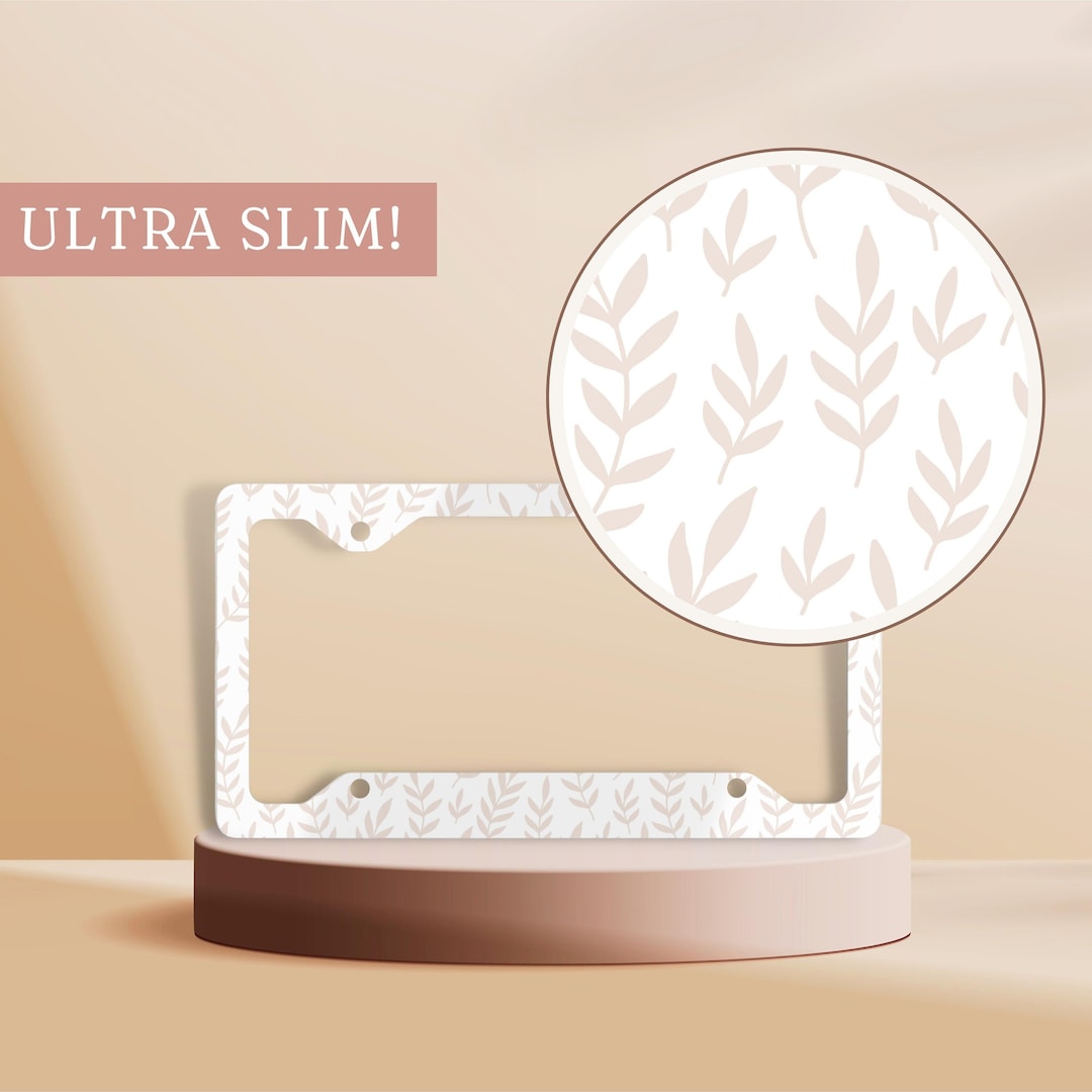 Floral License Plate Frame, Leaf Pattern License Plate Frame, Minimal ...