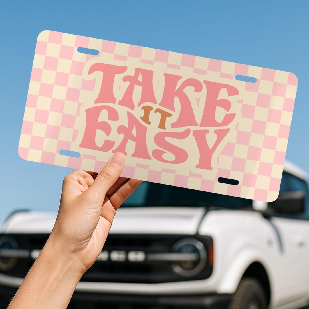 Pink Retro License Plate, Checker Print License Plate, Colorful Vanity ...