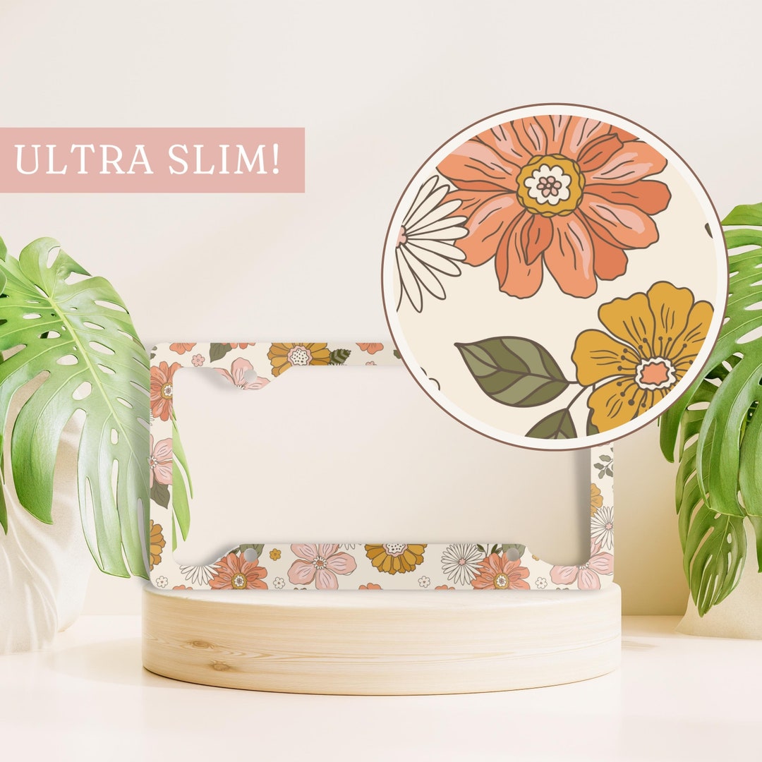 Trendy Floral License Plate Frame Neutral Metal License Plate - Etsy
