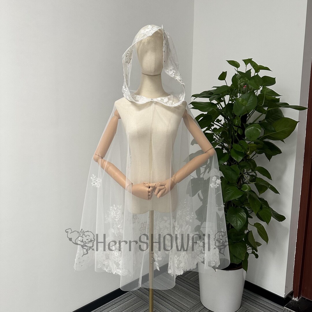 3D Flower Lace Wedding Cape Veil for Faerie, Fairy Flowery Bridal Cloak ...