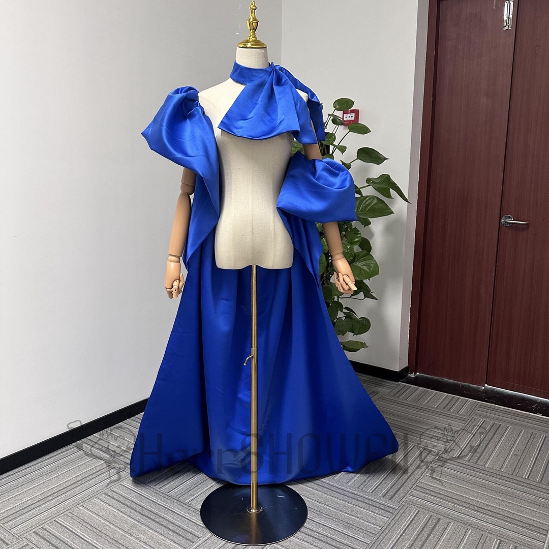Vintage Royal Blue Cape With Choker Bow, Backless Bicep Arms Cover Cape ...