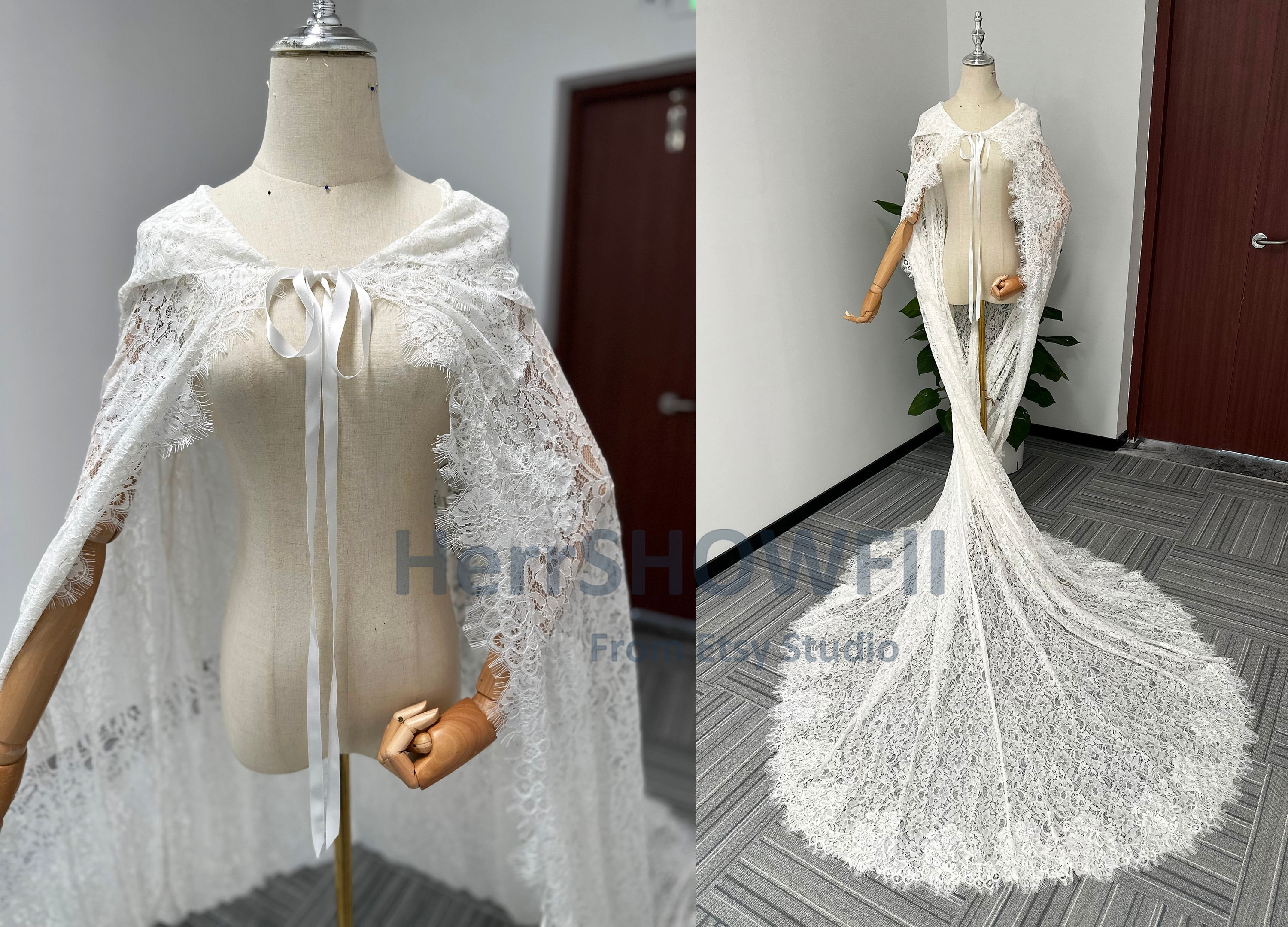 118'' Bohemian Wedding Cloak With Hoodie Flower Lace Hooded Cape ...
