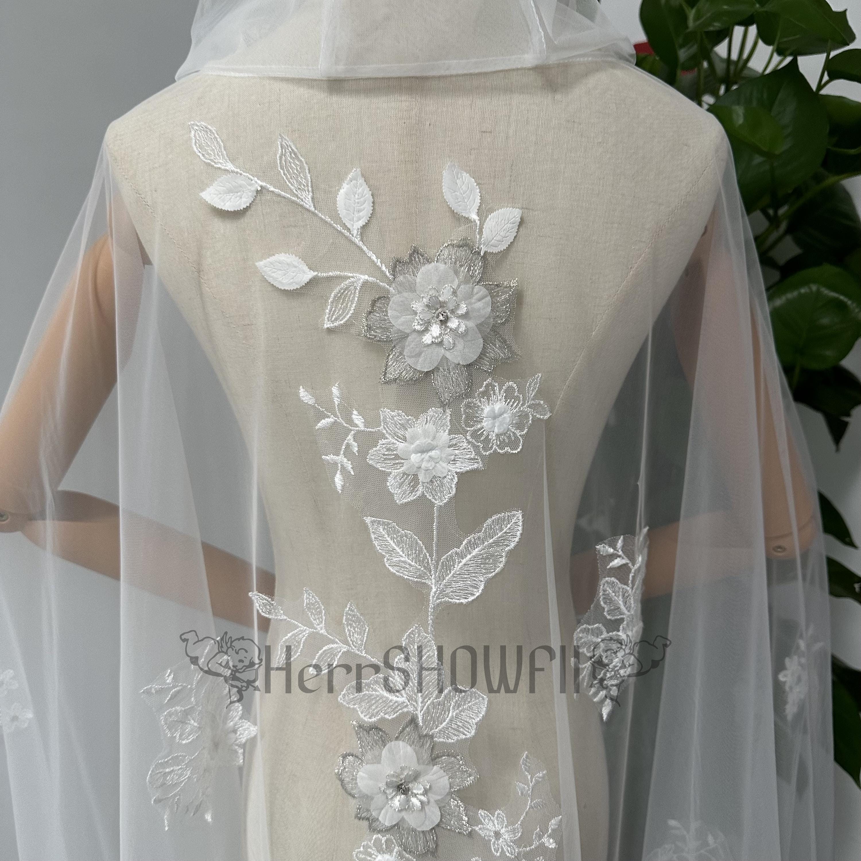 3D Flower Lace Wedding Cape Veil for Faerie, Fairy Flowery Bridal Cloak ...