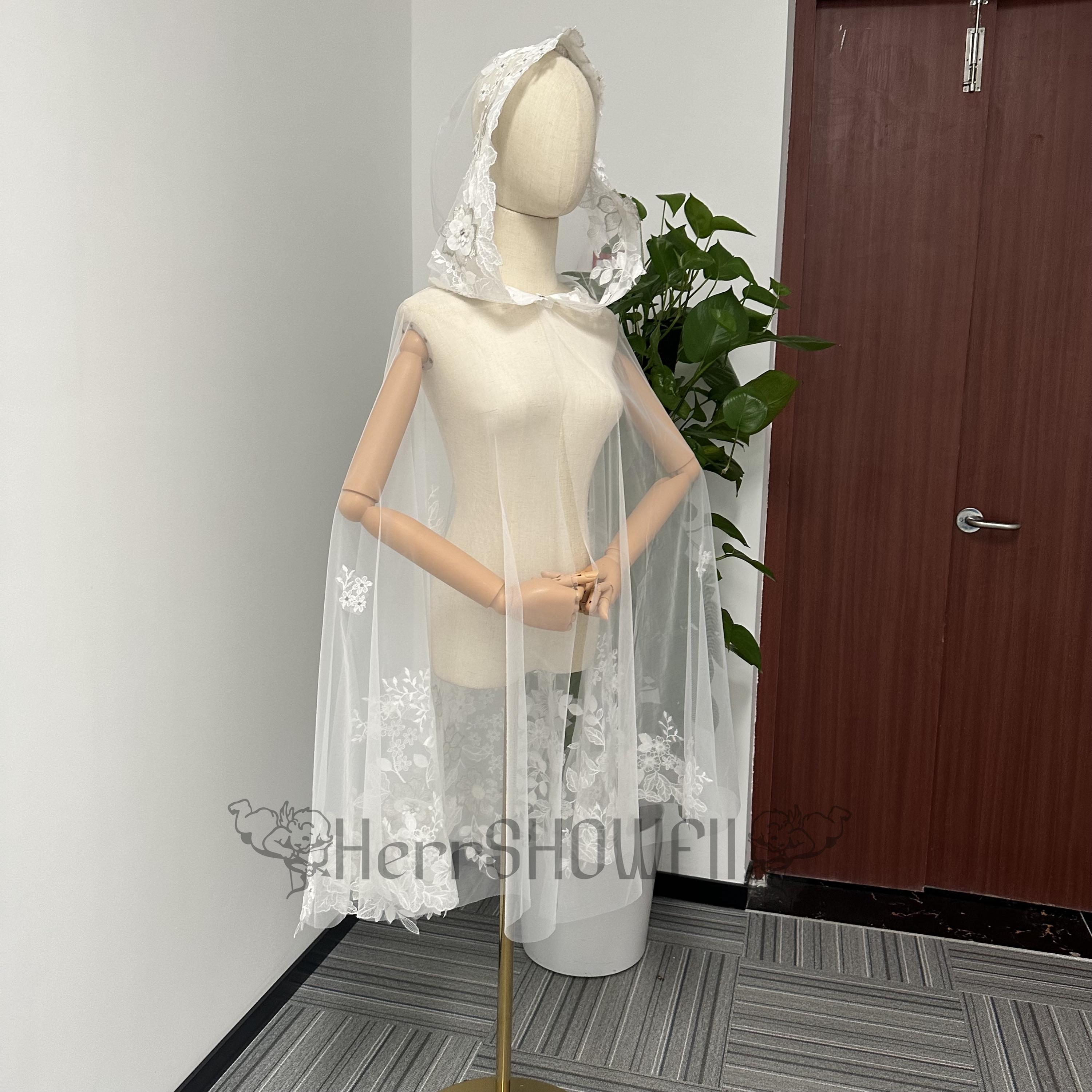 3D Flower Lace Wedding Cape Veil for Faerie, Fairy Flowery Bridal Cloak ...