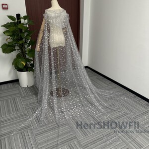 Vintage Gray Wedding Cape With Hood, Gothic Sliver Star Hooded Cape for ...