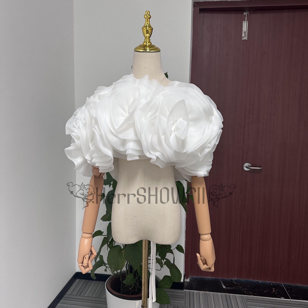 Off the Sholder White Flower Wedding Shawl Sparkle Organza Wrap Shawl ...