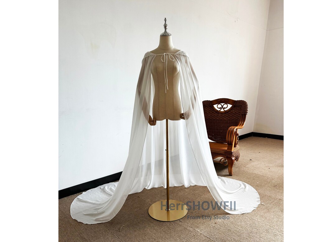 Elegant White Wedding Cloak With Hoodie Chiffon Hooded Cape Cosplay ...