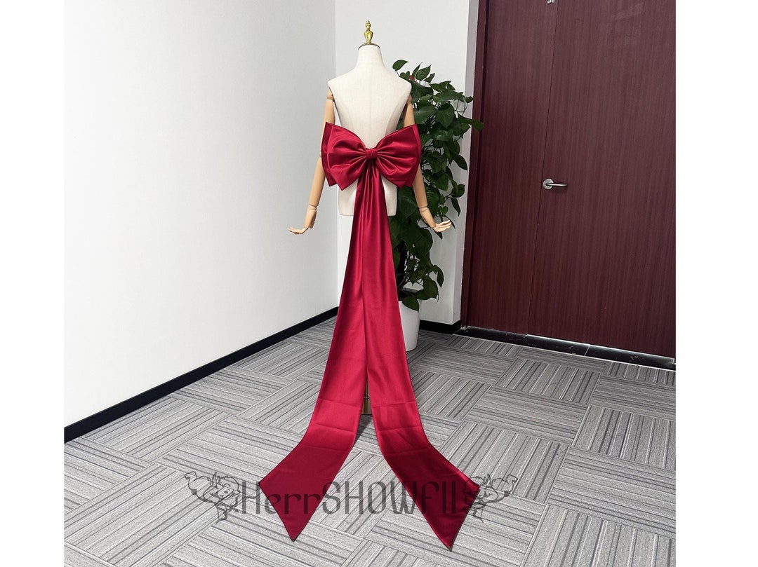 Extra Big Bow With Long Train Satin Wedding Bow Burgundy Bow for ...