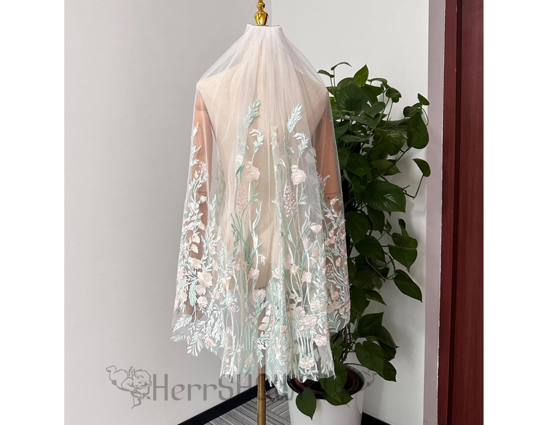 Elegant Mint Green Wedding Veil Wildflower Veil for Bride Elbow Veil Classic Wedding Veil,bridal ...