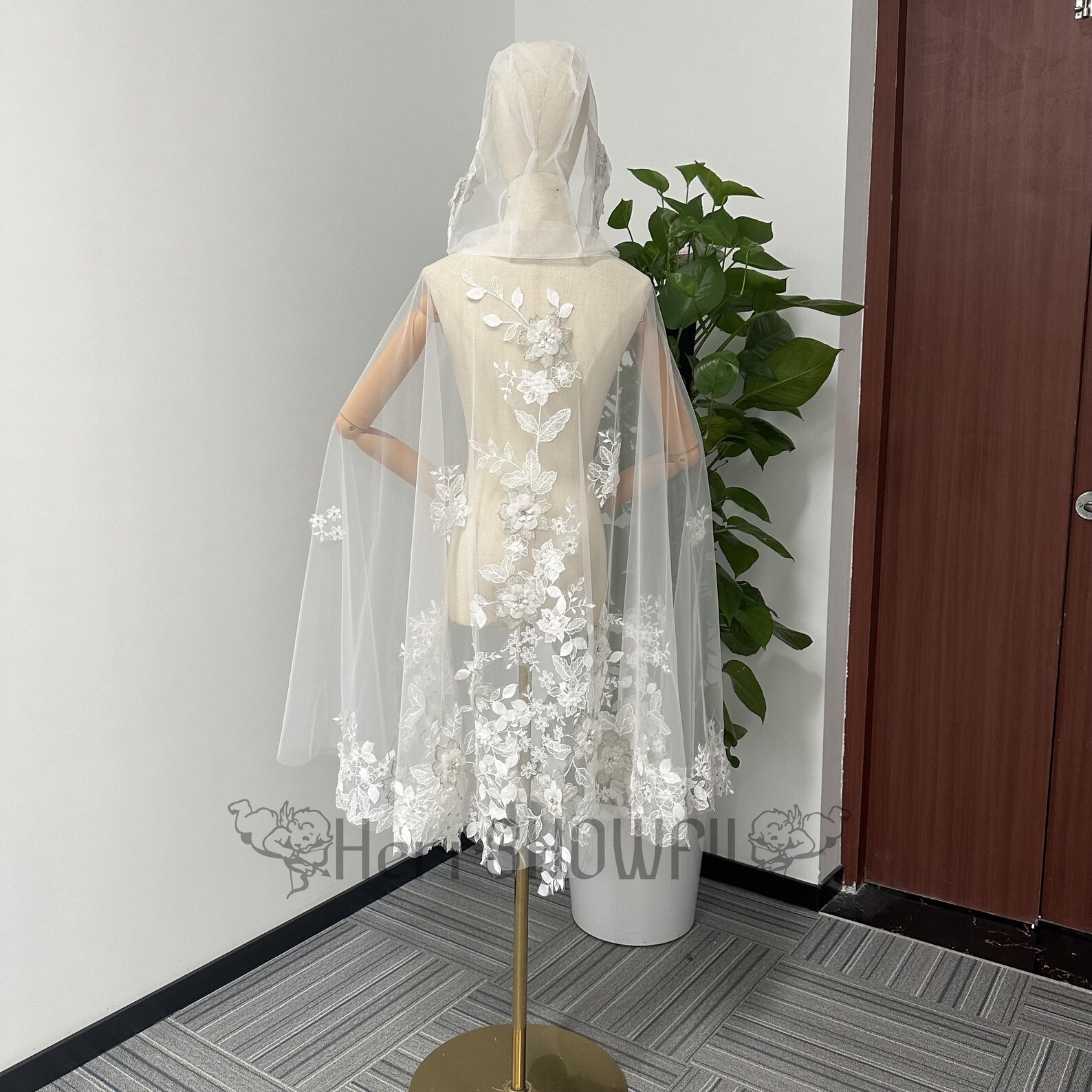 3D Flower Lace Wedding Cape Veil for Faerie, Fairy Flowery Bridal Cloak ...