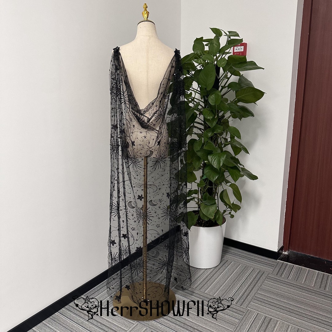 Bridal Cape Veil ,black Veil Starry, Star Themed Wedding Veil, Long ...