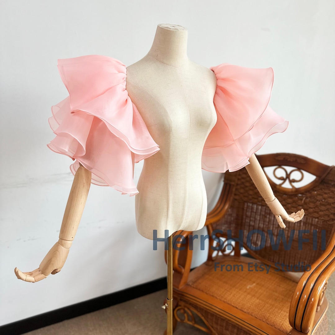 2 Tiers Blush Pink Bridal Sleeves, Detachable Sleeves for Wedding Dress ...
