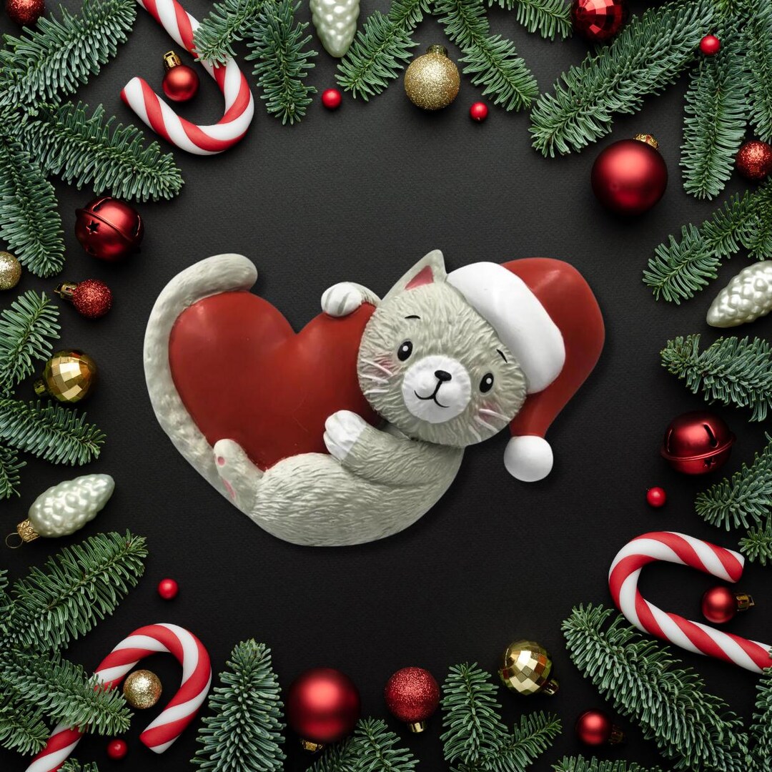 Cat Holding Red Heart Personalized Christmas Ornament - Etsy