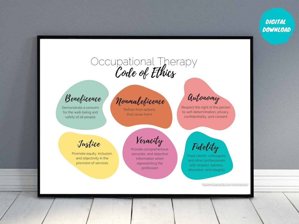 OT Code of Ethics & Core Values Poster: Therapy Office Decor (digital ...