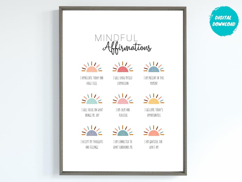 Mindful Affirmations Poster: Inspirational Self-care Wall Art (digital ...