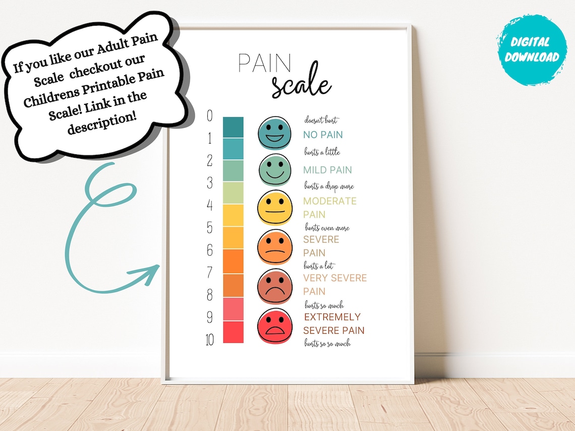 Adult Pain Scale, Pain Chart, Therapy Office Poster, School Nurse Sign ...