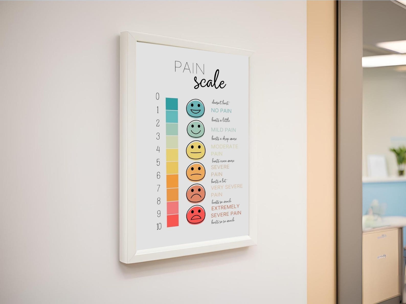 Pain Scale, Child Pain Chart, Therapy Office Poster, School Nurse Sign ...