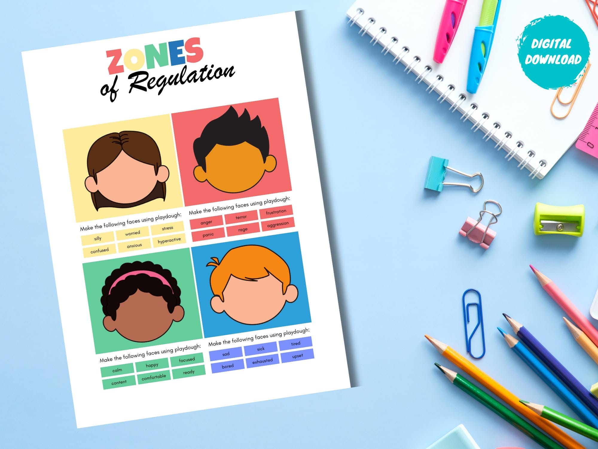 Zones of Regulation Printable Activity, Fine Motor Pediatric Therapy ...