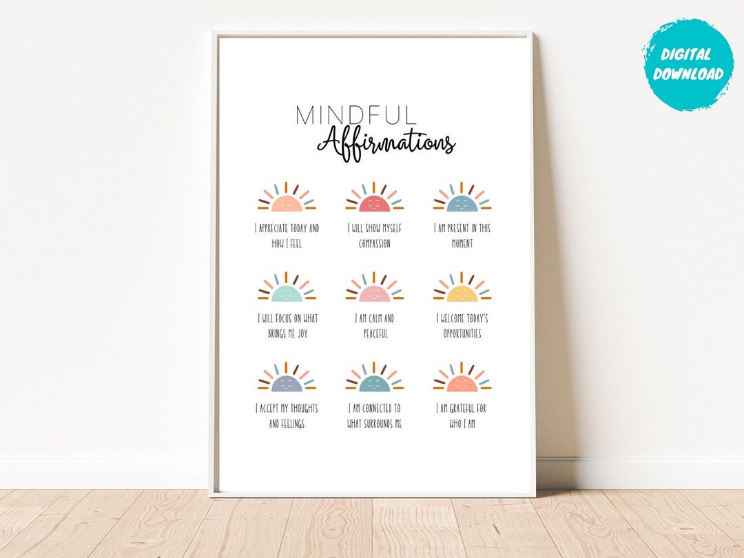 Mindful Affirmations Poster: Inspirational Self-care Wall Art (digital ...