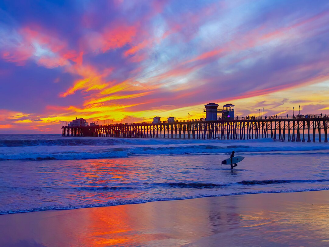 Sunset Surfer at Oceanside Pier, California Sunset, Wall Art ...
