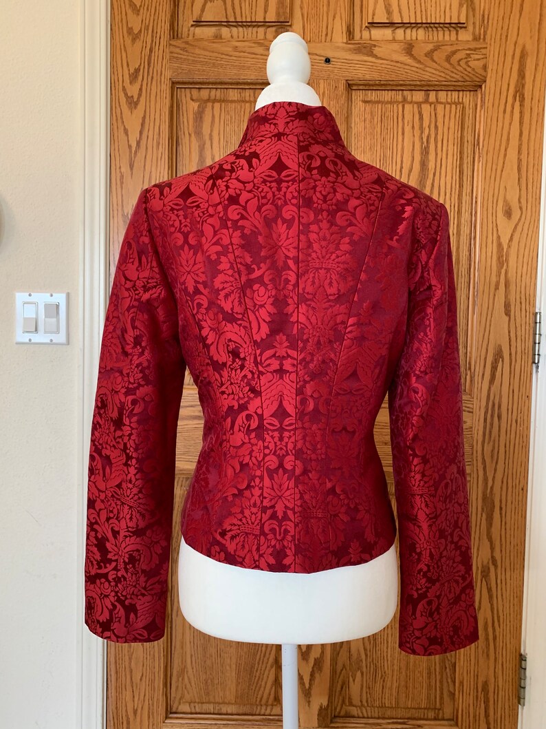 J. Peterman Red Silk Floral Brocade Victorian Style Fitted Jacket ...