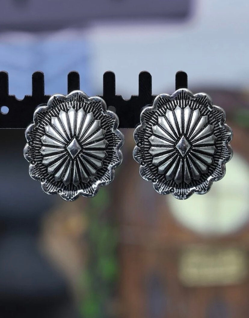 Silver Concho Stud Earrings - Etsy