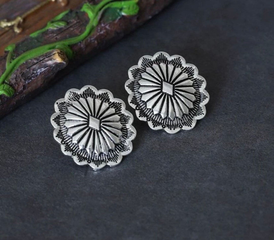 Silver Concho Stud Earrings - Etsy