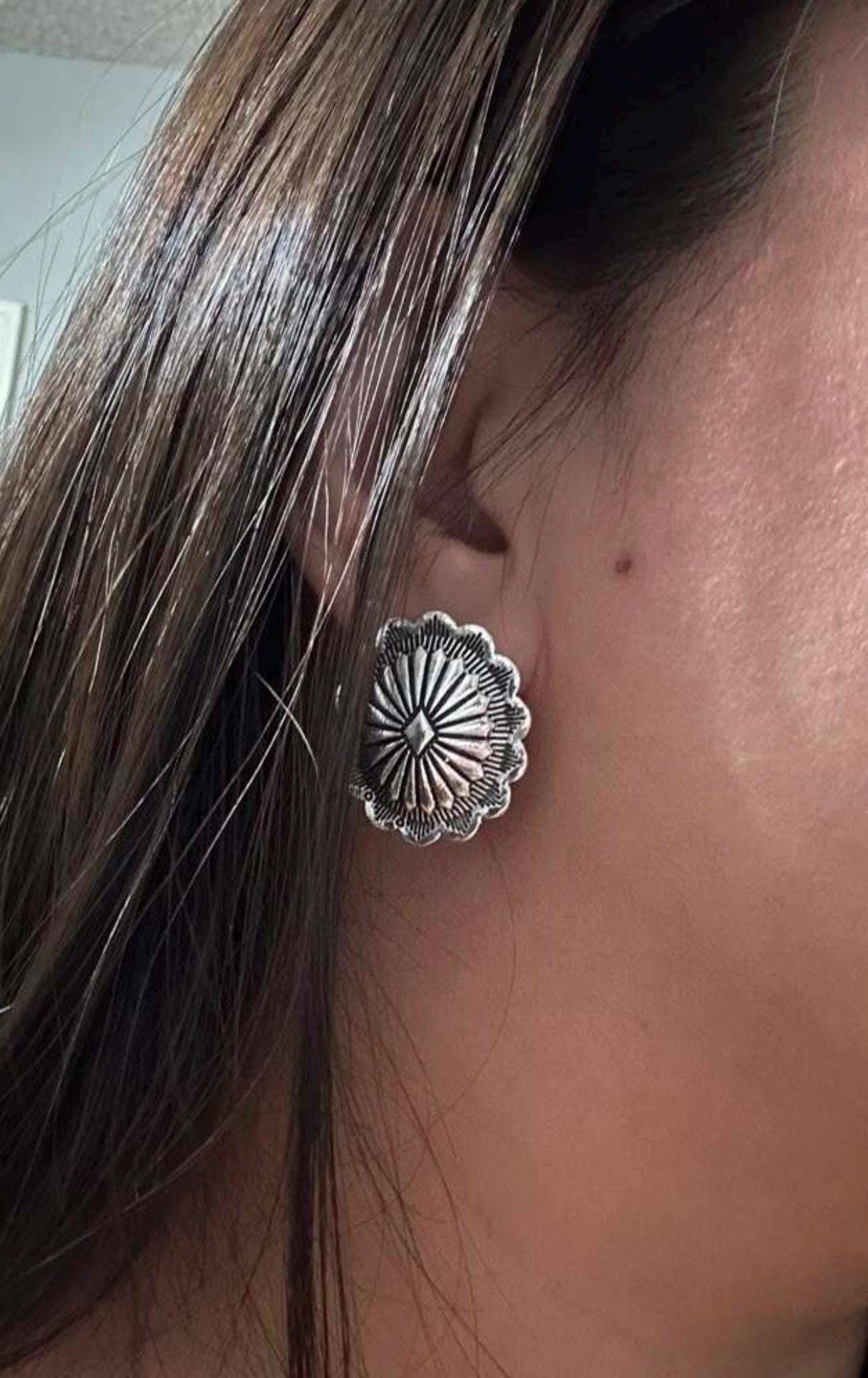 Silver Concho Stud Earrings - Etsy