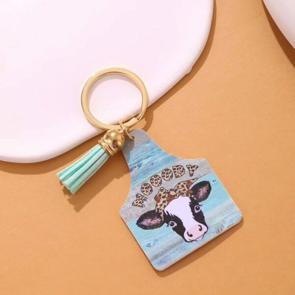 Cow Tag Keychain - Etsy