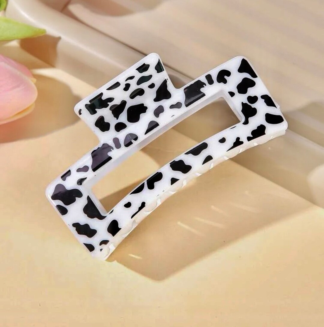 Black and White Cow Print Claw Hair Clip - Etsy