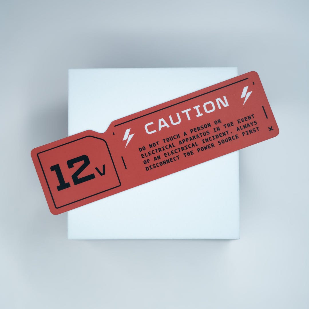 Caution Shock Hazard Vinyl Sticker: Orange 12V Cyberpunk Sci-fi Gaming ...