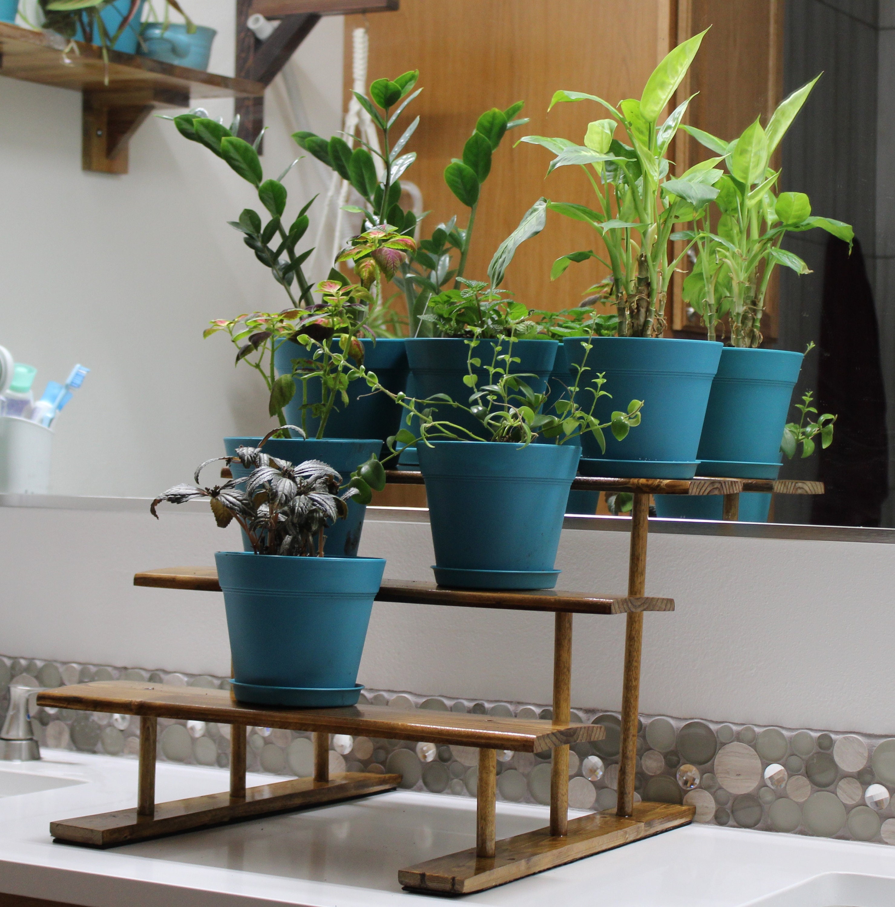 Wooden Plant Stand, Wooden Houseplant Holder, 3 Shelf Wooden Plant ...