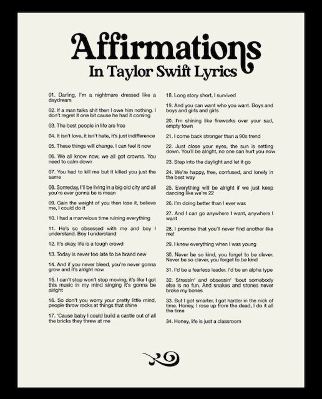 Affirmations in Taylor Swift Lyrics - Etsy