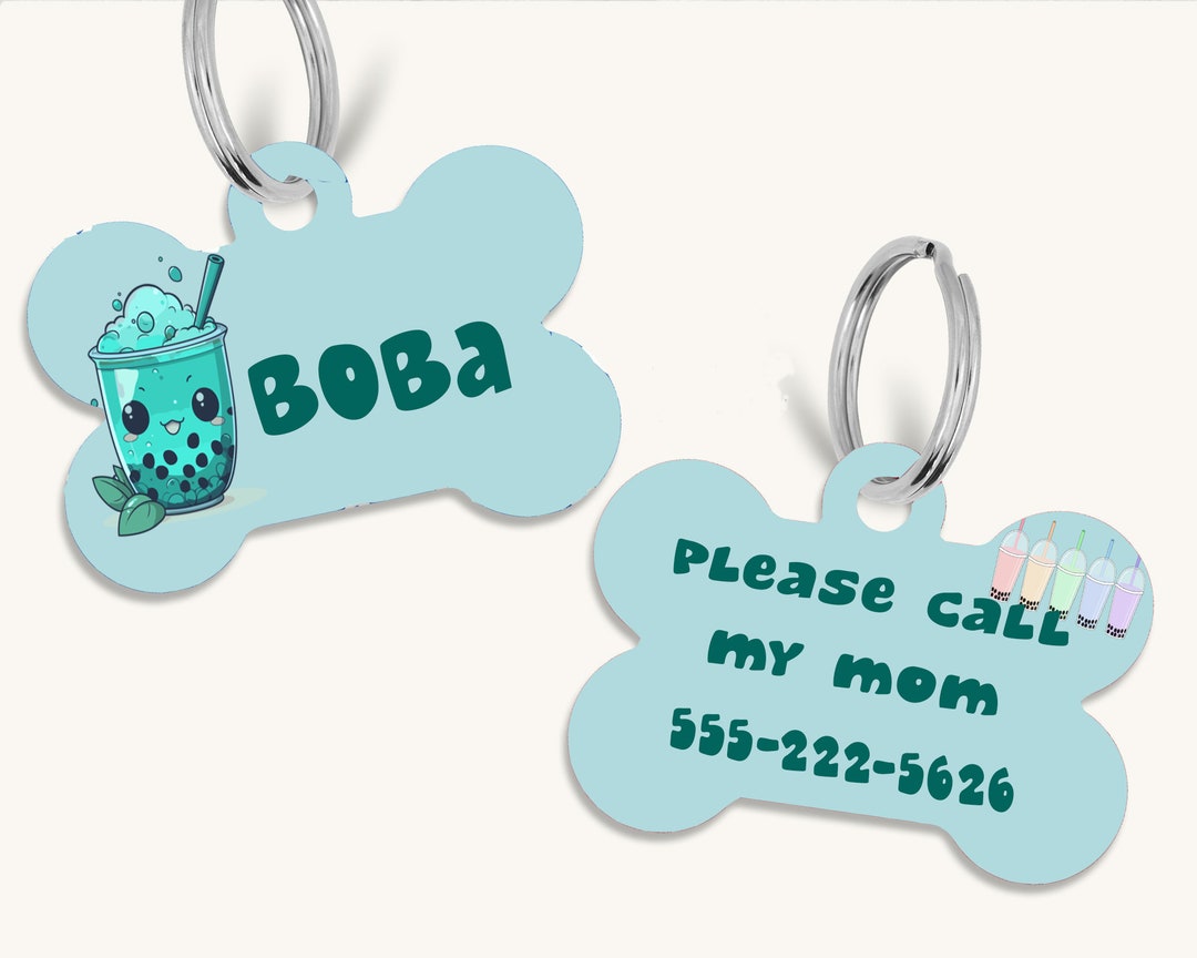 Personalized, Double Sided Cute Boba Pet Id Tag, Boba Dog Tag, Boba Cat ...