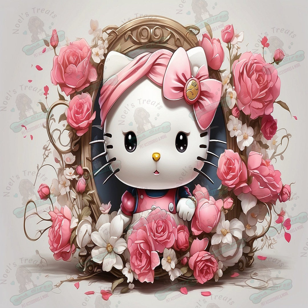 Personalized, Pink Flower Hello Kitty, Ready to Press, Tumbler and Mug ...