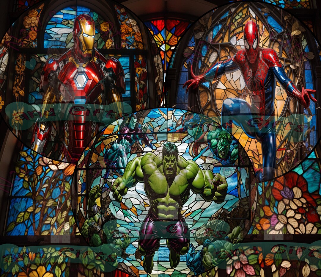 Stained Glass Marvel Heroes Ready to Press Tumbler Mug Wrap ...