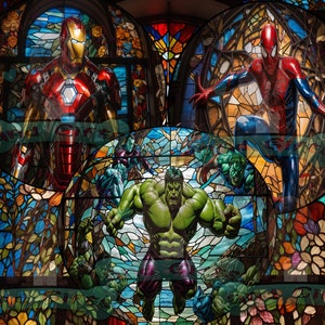 Stained Glass Marvel Heroes Ready to Press Tumbler Mug Wrap ...