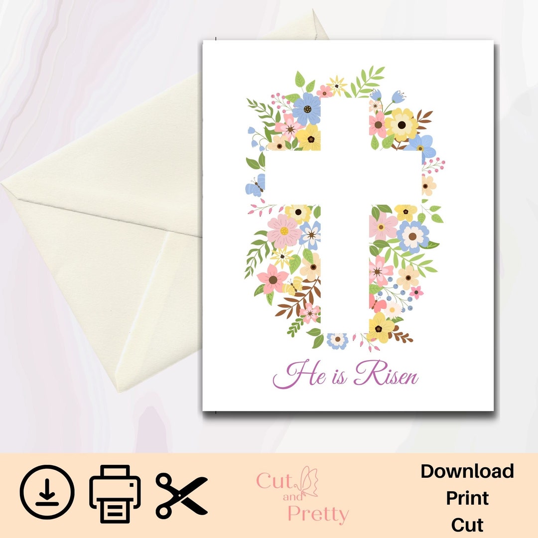 Printable Easter Card PDF File he is Risen Card 5x7 Template Religious ...