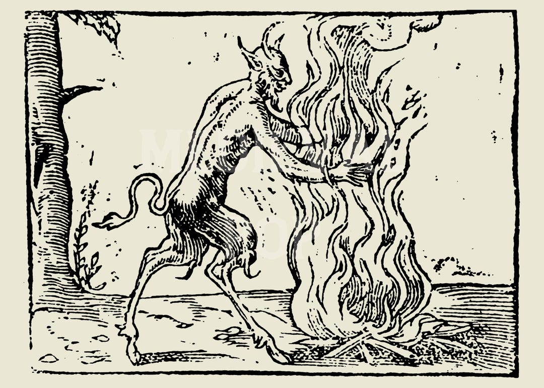 Renaissance Satan & Fire Art, Medieval Pop Art Print, Occult Art Decor ...