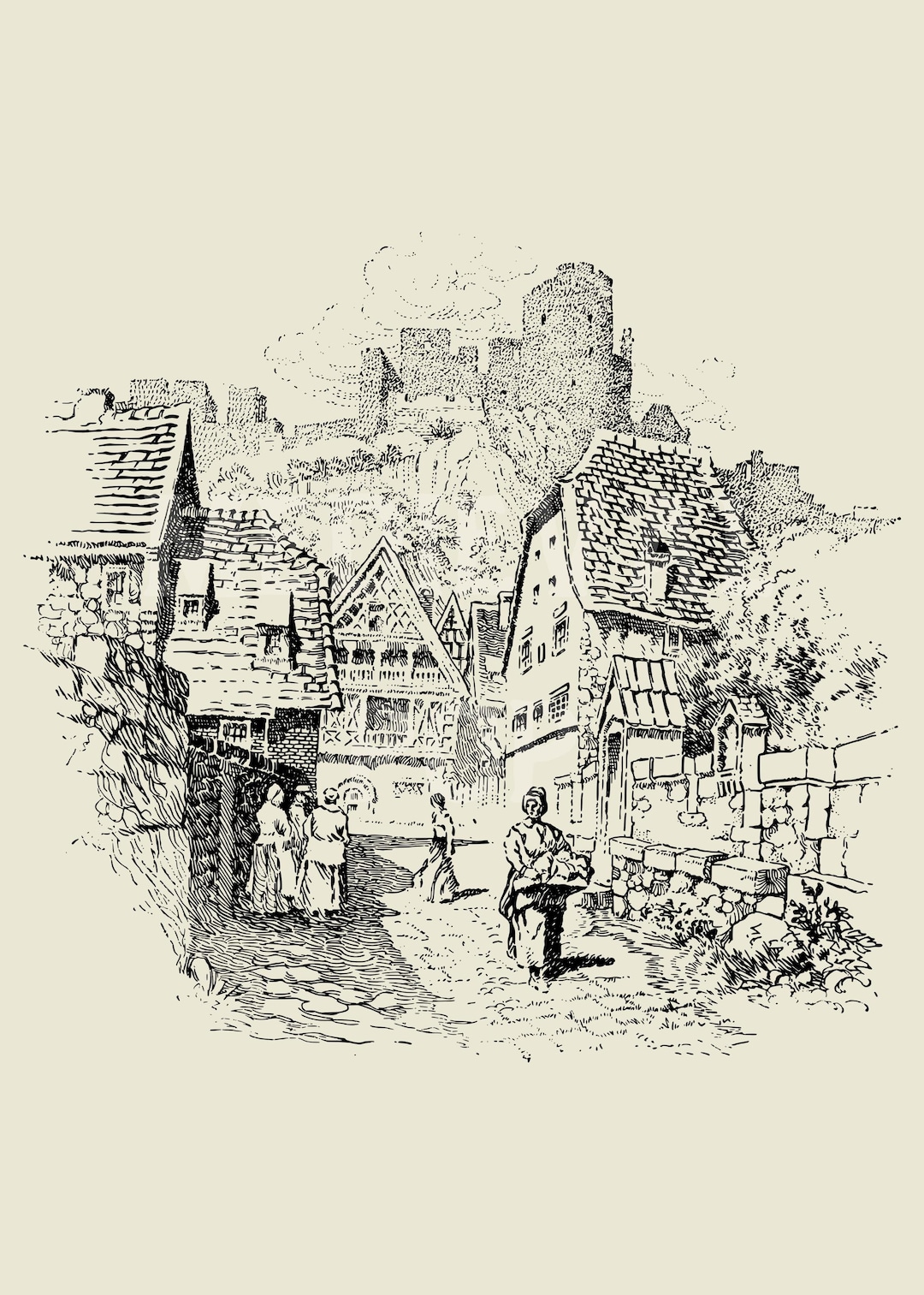 Medieval Village Scene Art, Medieval Pop Art Print, Medieval Art ...