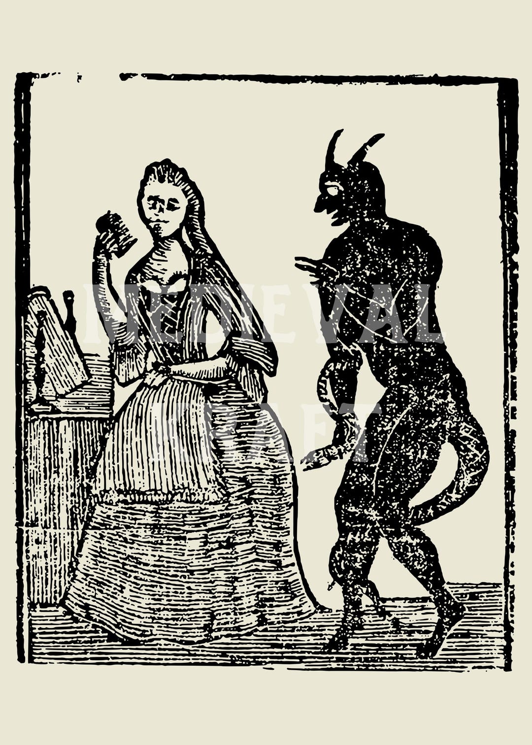 Renaissance Satan & Woman Art, Medieval Art Print, Occult Art Decor ...