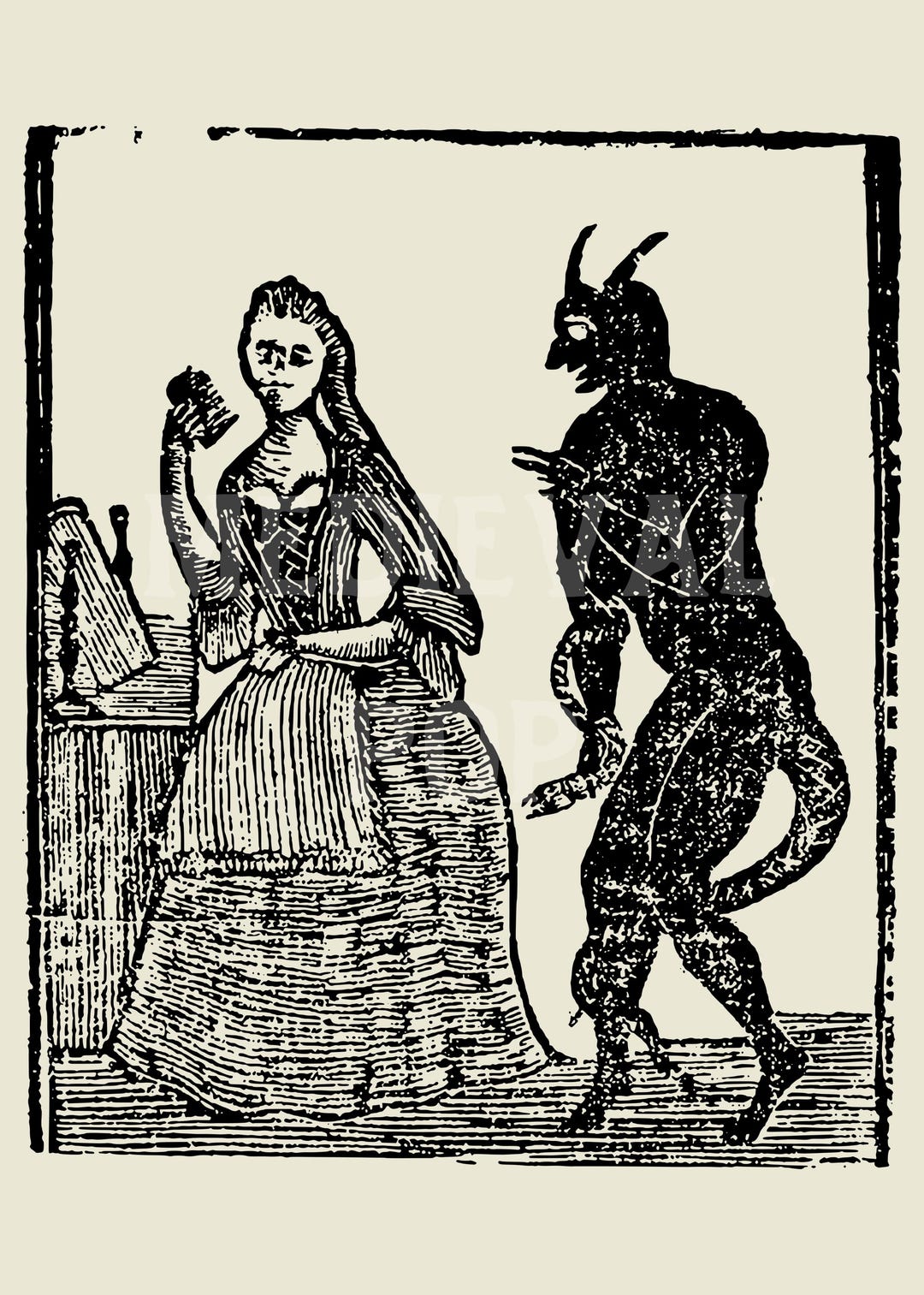 Renaissance Satan & Woman Art, Medieval Pop Art Print, Occult Art Decor ...