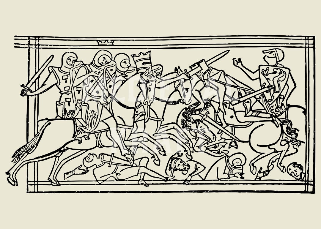 Medieval Battle Tapestry Art, Medieval Art Print, Medieval Warrior ...