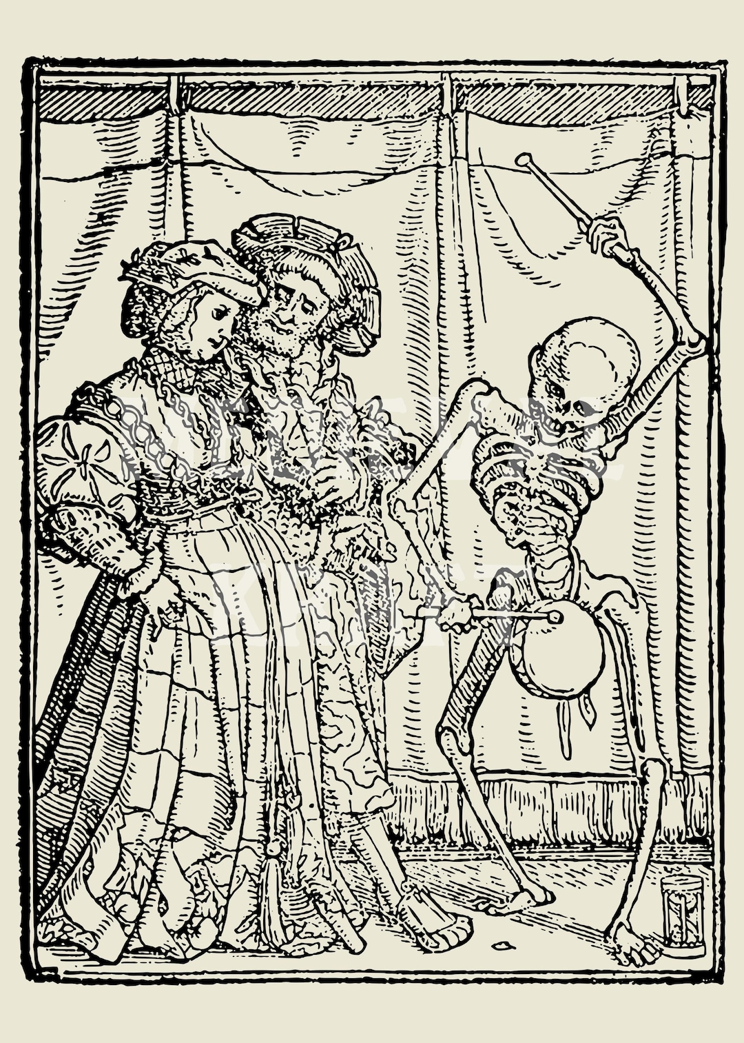 Death & the Lady Art, Medieval Renaissance Art Print, Memento Mori ...