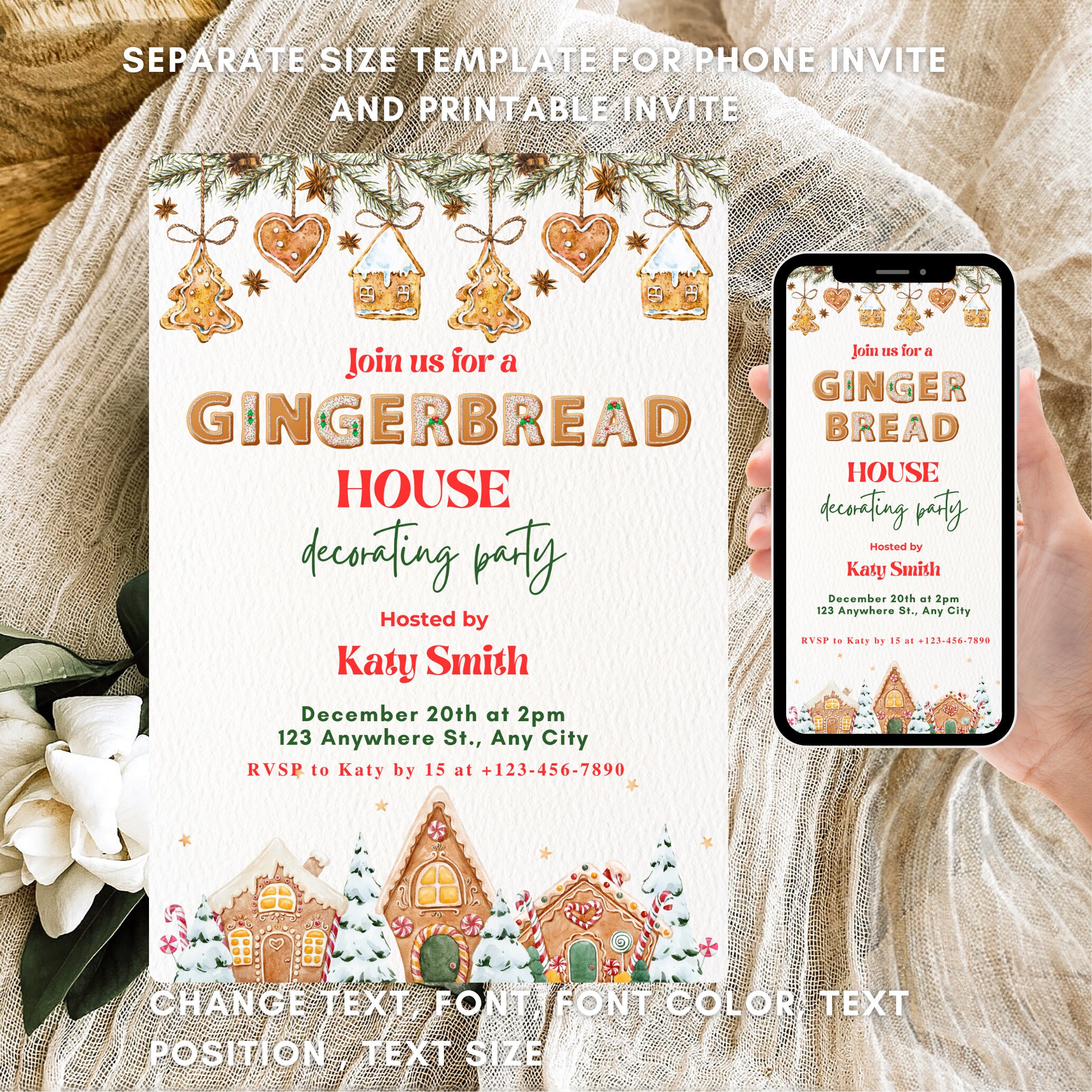 Editable Gingerbread House Decorating Party Invitation, Christmas ...