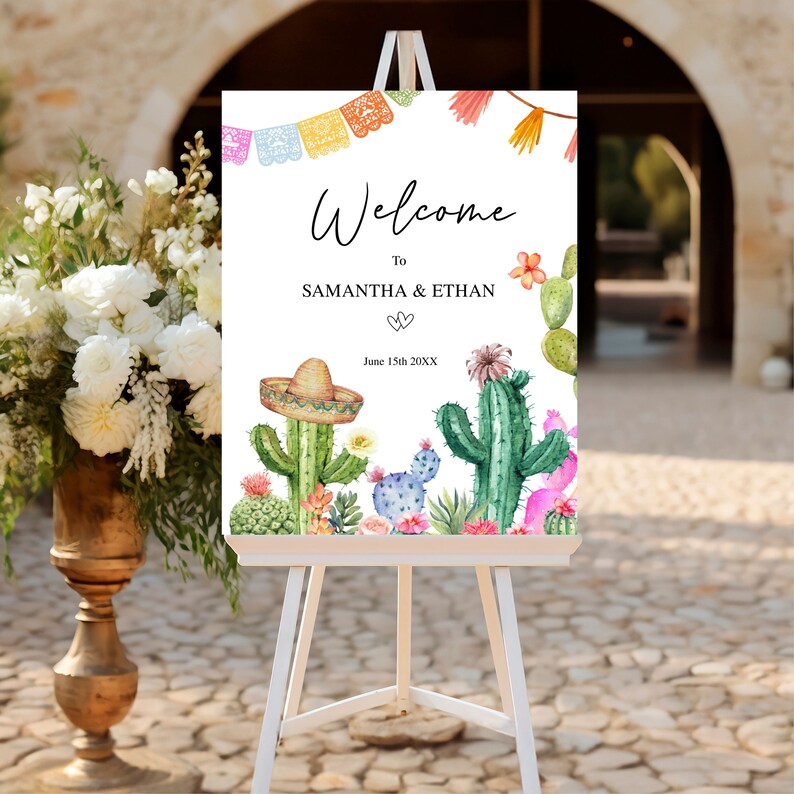 Editable Taco Fiesta Welcome Sign Mexican Theme Cactus Succulent Theme ...