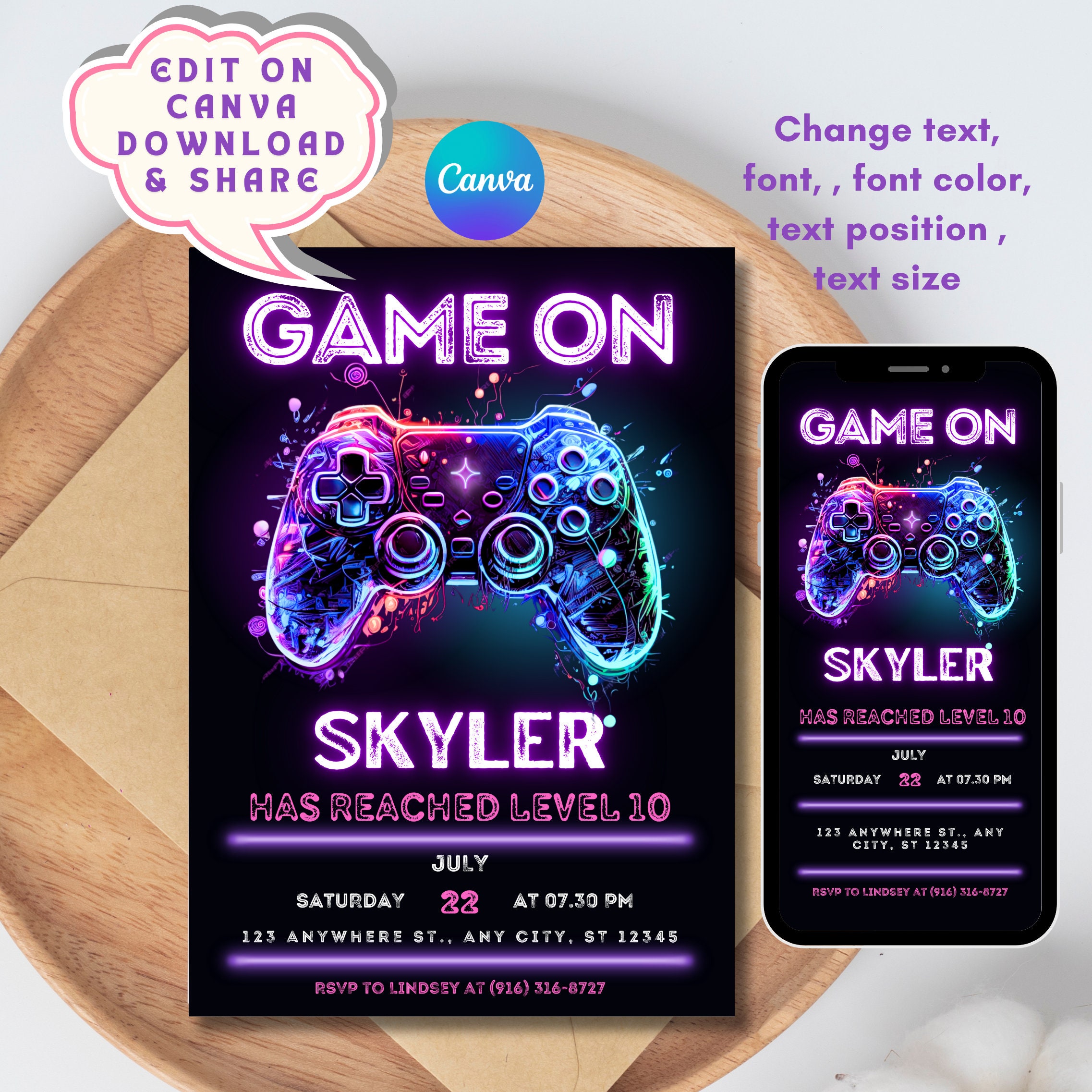 Editable Video Game Party Invitation, Level up Birthday Invite, Gamer ...
