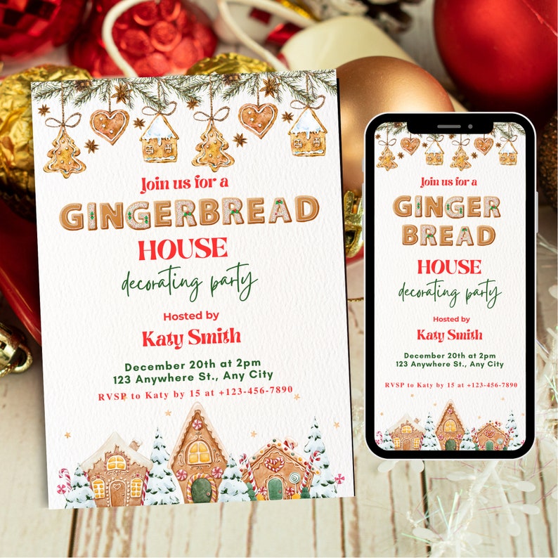 Editable Gingerbread House Decorating Party Invitation, Christmas ...