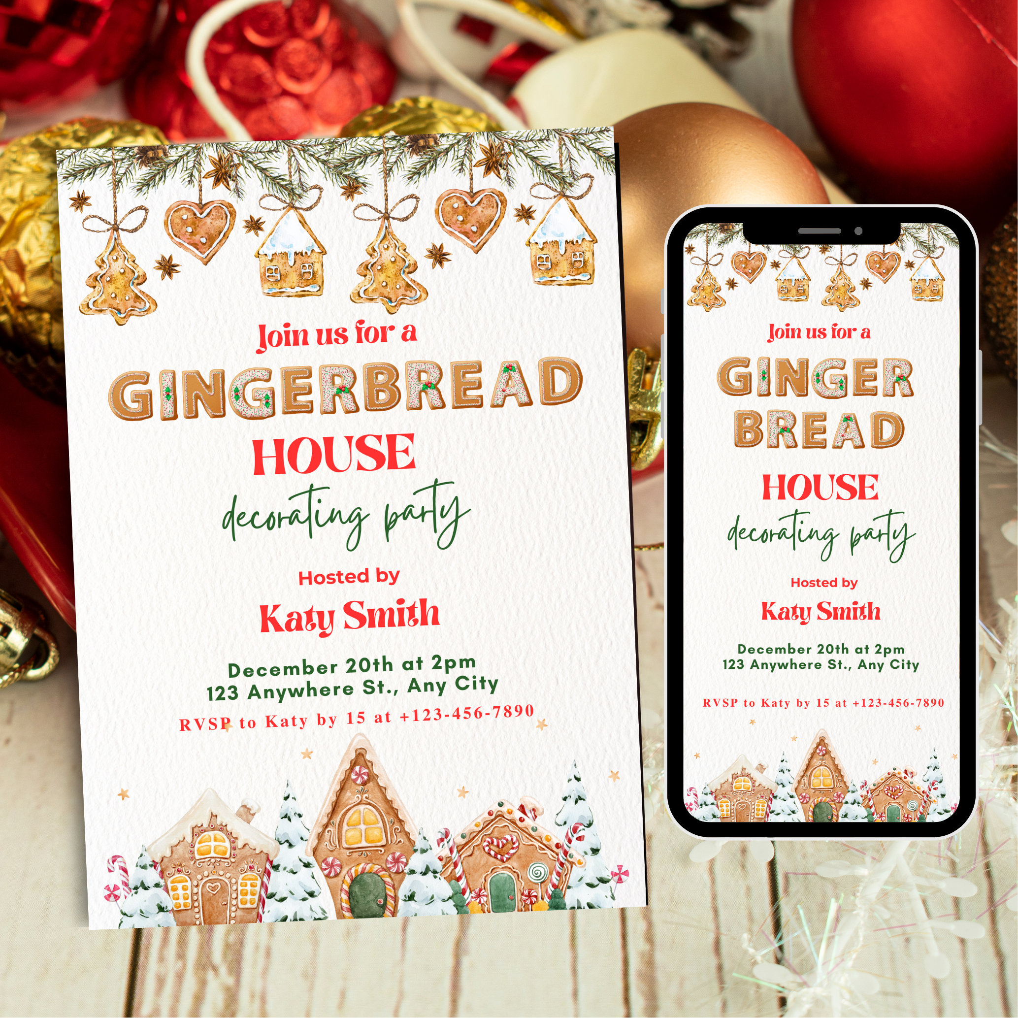 Editable Gingerbread House Decorating Party Invitation, Christmas ...